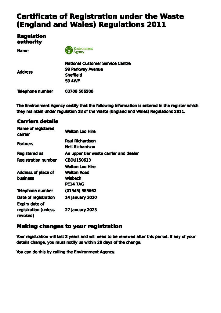 Walton Loo Hire - Health & Safety